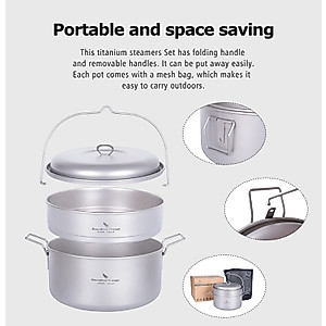 Boundless Voyage Titanium Food Steamer Pan Stock Pot Soup Pot Outdoor Hanging Pot Portable Travel Household Kitchenware Cooking Kit Hot Pot for Camping Picninc (Ti2114C(4.5 POT+2l Steamer))