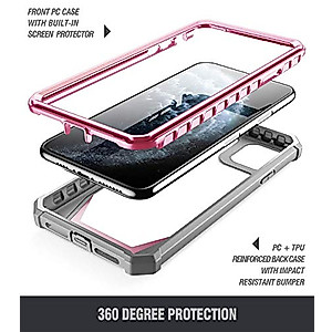 iPhone 11 Pro Max Case, Poetic Full-Body Hybrid Shockproof Ruggec Clear Bumper Cover, Built-in-Screen Protector, Guardian Series, Case for Apple iPhone 11 Pro Max (2019) 6.5 Inch, Pink/Clear