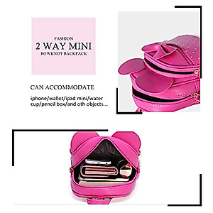 KL928 Girls Bowknot Polka Dot Cute Mini Backpack Small Daypacks Convertible Shoulder Bag Purse for Women (Fuchsia)