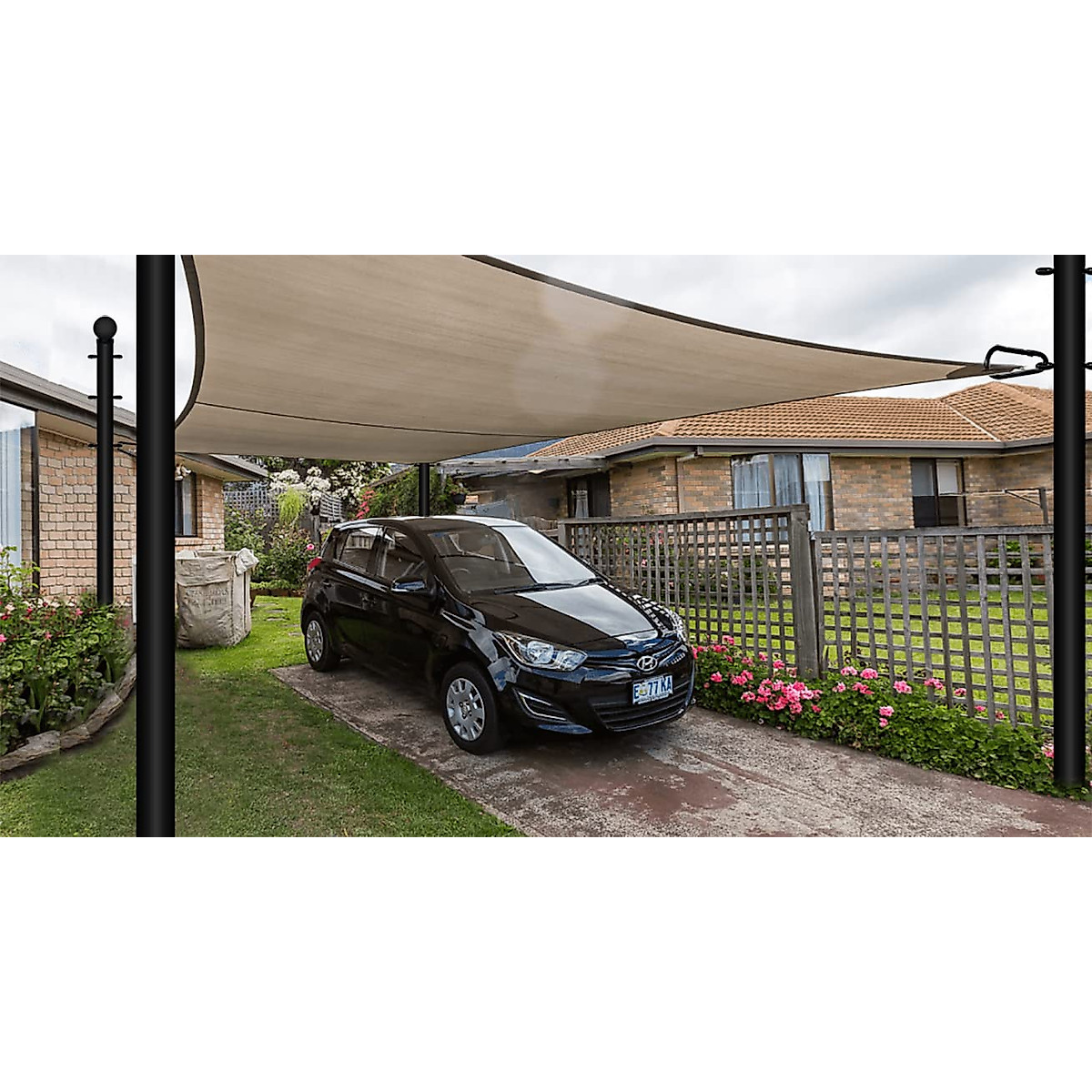 Shade Sail Pole Kit, 4 Poles of Set 10Ft Sun Shade Sail Poles Support Awning Canopy Shade Sail, Outdoor String Light Pole Post Heavy Duty Steel Post for Outside Deck Patio Backyard Wedding