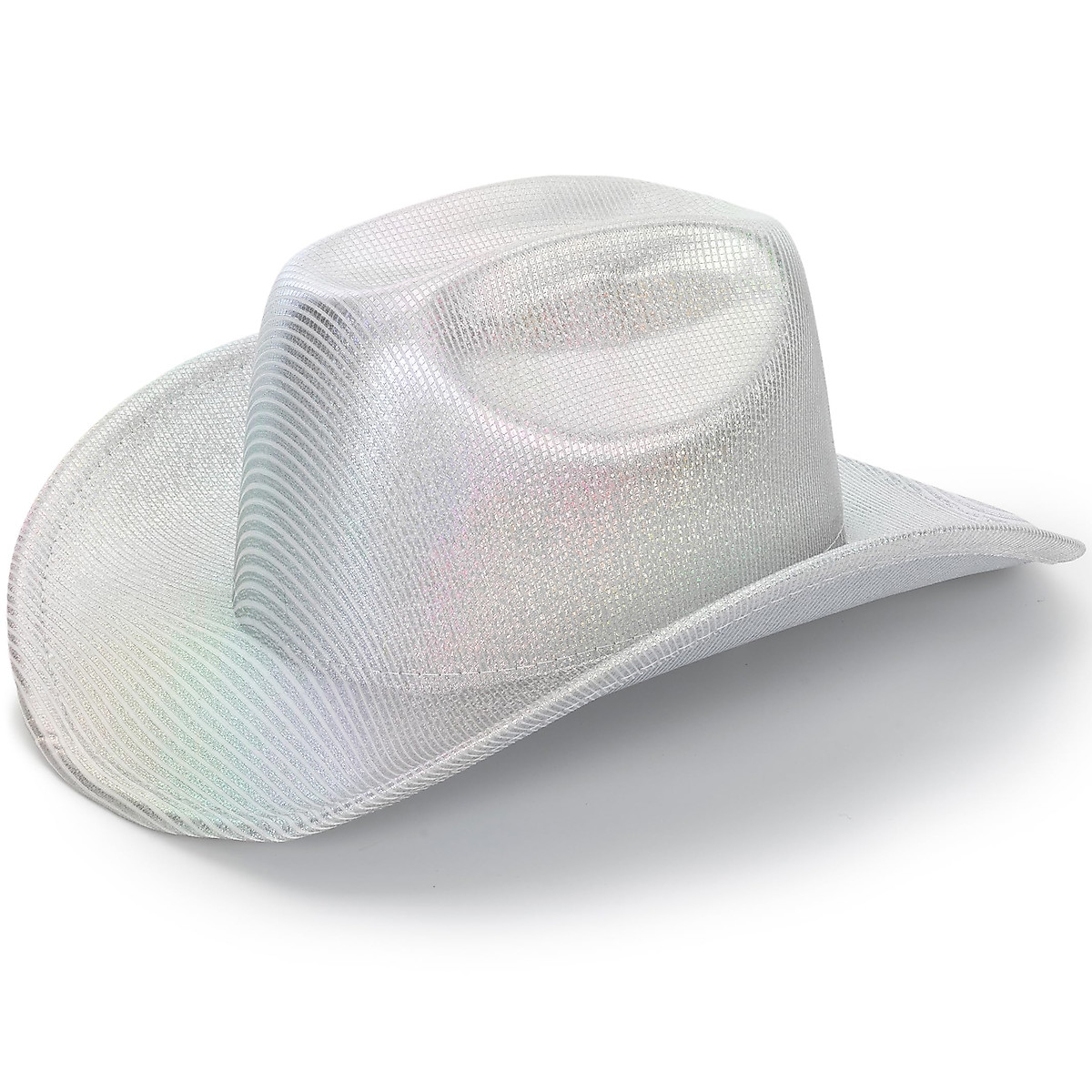 HinyBoeh Silver Space Holographic Cowboy Hat for Womens - Glitter-Western Cowboy Hat for Beach Party Music Festivals(Size:M)