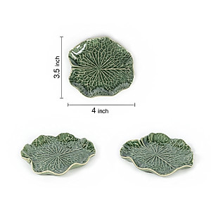 BestySuperStore Tiny 4" Green Lotus Leaf Shaped Tray - Handmade Ceramic Porcelain Decorative Plate Dish Catchall Miniature Container for Jewelry Personal Items Incense Holders Ashtray Décor Gifts