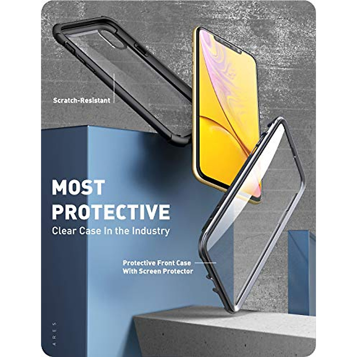 i-Blason Ares Case for iPhone XR 2018, Full-Body Rugged Clear Bumper Case with Built-in Screen Protector (Black)