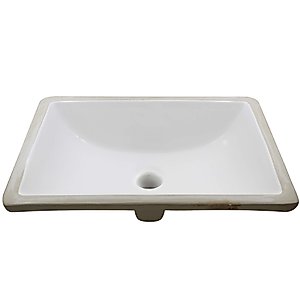 Novatto Rectangular Undermount White Porcelain Sink with Overflow, 15 x 20.25-inches