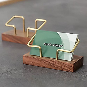 SUWO ASTORY Wood Business Card Holder for Desk Gold Business Card Display Holder Desktop Business Card Stand Organizer for Office Tabletop (1)