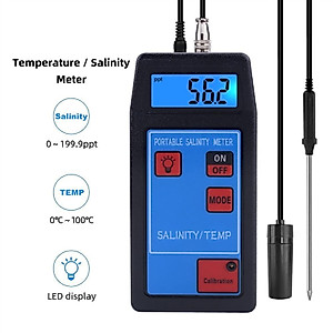 Digital Tester Portable Salinity Temp Meter Online with Replaceable Probe for Aquarium Swimming Pool Lab Drinking Water