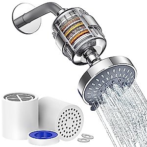 Filtered Shower Head 20 Stage Shower Filter Combo High Pressure Rain Shower Heads Filter for Hard Water Detachable 5 Modes Adjustable Water Softener Remove Chlorine Fluoride