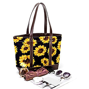 Sunflower Black Pattern Tote Bags Large Leather canvas Purses and Handbags for Women Top Handle Shoulder Satchel Hobo Bags