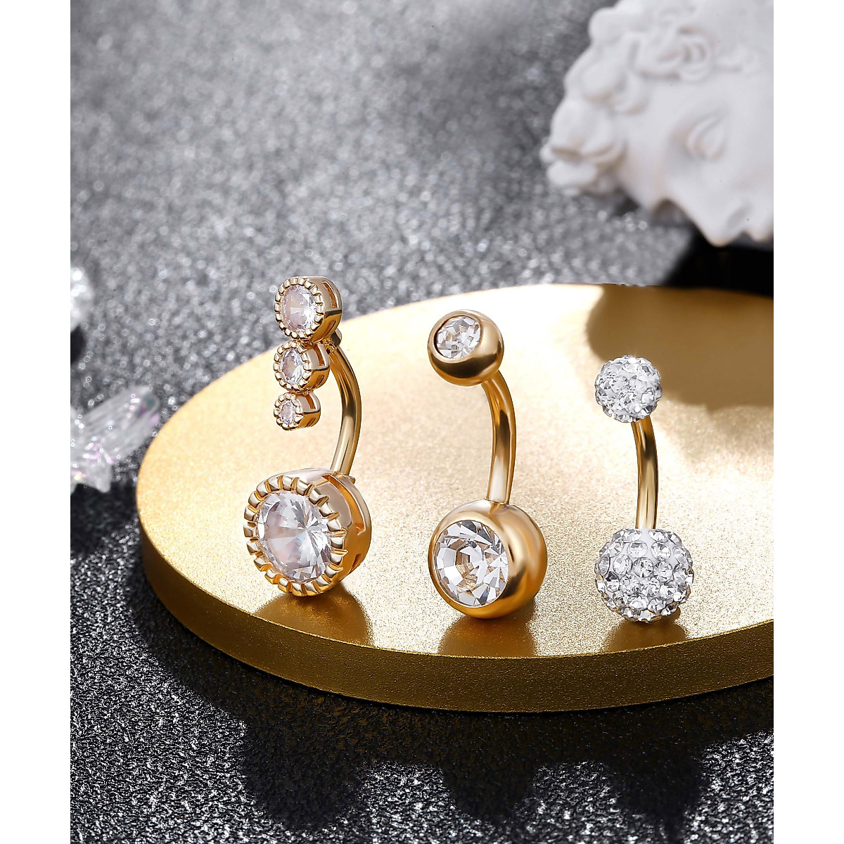 Shakalaka Surgical Steel Belly Button Ring for Women with Cute Butterfly Navel Rings Piercing Jewelry Pack Gold