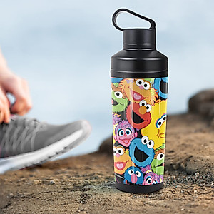 Sesame Street OFFICIAL Character Head Collage 18 oz Insulated Water Bottle, Leak Resistant, Vacuum Insulated Stainless Steel with 2-in-1 Loop Cap