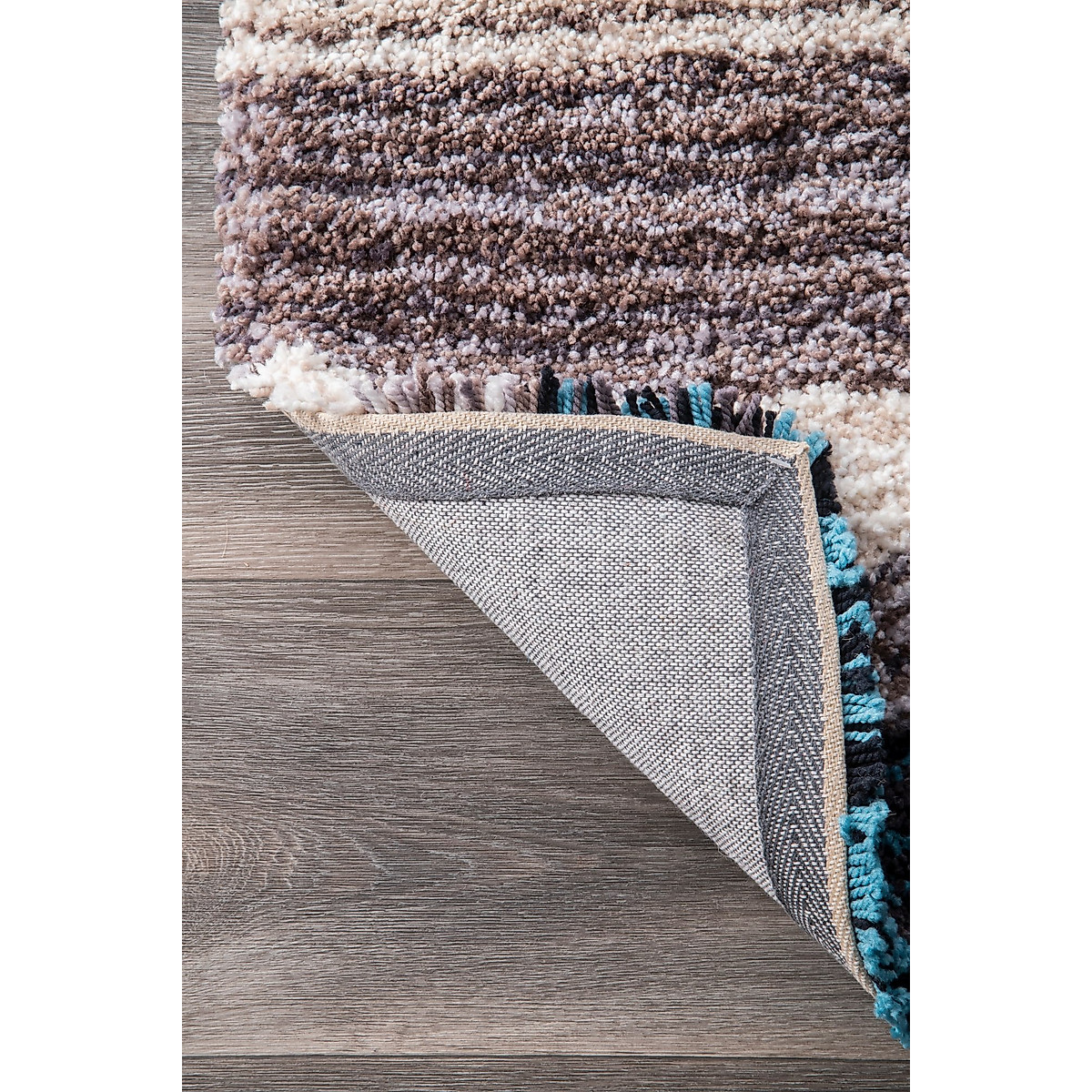 nuLOOM Drey Striped Shag Area Rug - 3x5 Accent Shag Rug Casual Blue Multi/Brown Rugs for Living Room Bedroom Dining Room Nursery Entryway