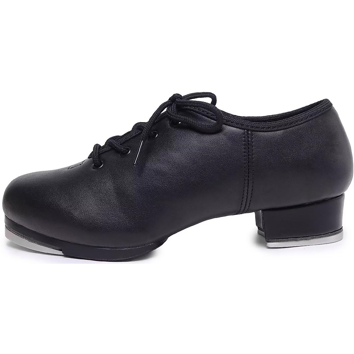 Jazz Tap Shoes for Woman: Leather Lace Up Tap Dance Shoes for Girls and Adult - Flat Heel Split Sole Tap Jazz Shoes for Boys and Man Black