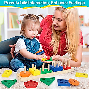 Aigybobo Learning Toys for 1+ Year Old, Baby Toy 12-18 Months, Wooden Sorting & Stacking Toys for Toddlers and Kids, Preschool Fine Motor Skill Toy, Ideal Gift for Boys Girls (Bright Shape Sorter)