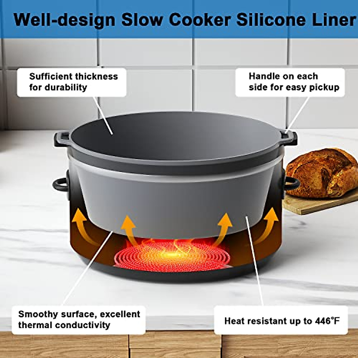 Slow Cooker Liners Fit 7-8 Quart Oval Crockpot, Reusable Silicone Crock Pot Liners Food Grade Slow Pot Accessories for Replacing Disposable Liners, Easy to Clean & Leak-Proof