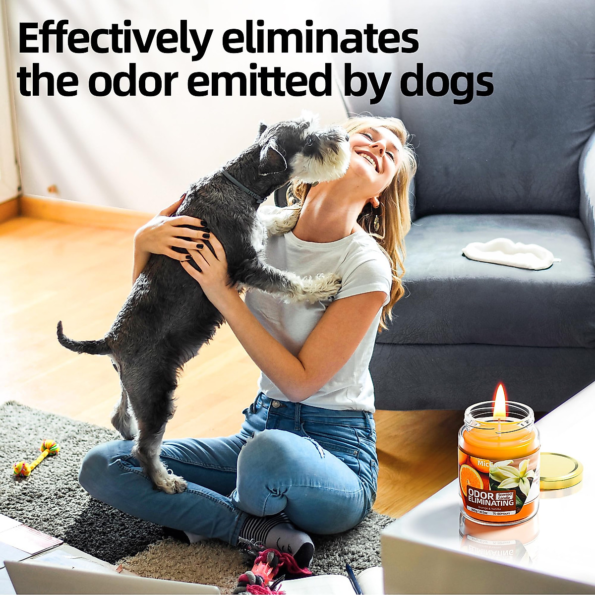 MicCai Orange & Vanilla Odor Eliminating Candles for Home Scented, Eliminates 99% of Pet, Smoke, Food and Other Smells Quickly, Highly Scented Candle, Premium Soy Candles Set for Women