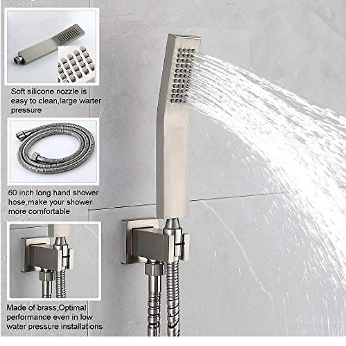 DMDMBATH Shower System Brushed Nickel Shower Faucet Set 3-Function Bathroom Shower Fixtures with Waterfall Tub Spout Wall Mount 10 inch Rain Shower Head (Brushed Nickel)…