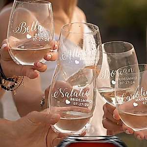 Set of 1, 2, 3, 4, 5, 6, 7, 8 Custom Engraved Bridesmaid Gifts - Personalized Stemless Wine Glasses - Passion Style (5)