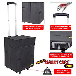 dbest products Bigger Smart Cart Pro Collapsible Rolling Utility Basket Grocery Shopping Heavy Duty Black