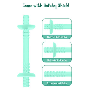 Giftty Teething Tube with Safety Shield Baby Hollow Teether Sensory Toys Gum Massager, Food-Grade Silicone for Infant 3-12 Months Boys Girls, 1 Pair with 4 Cleaning Brush Included (Cyan+Orchid)