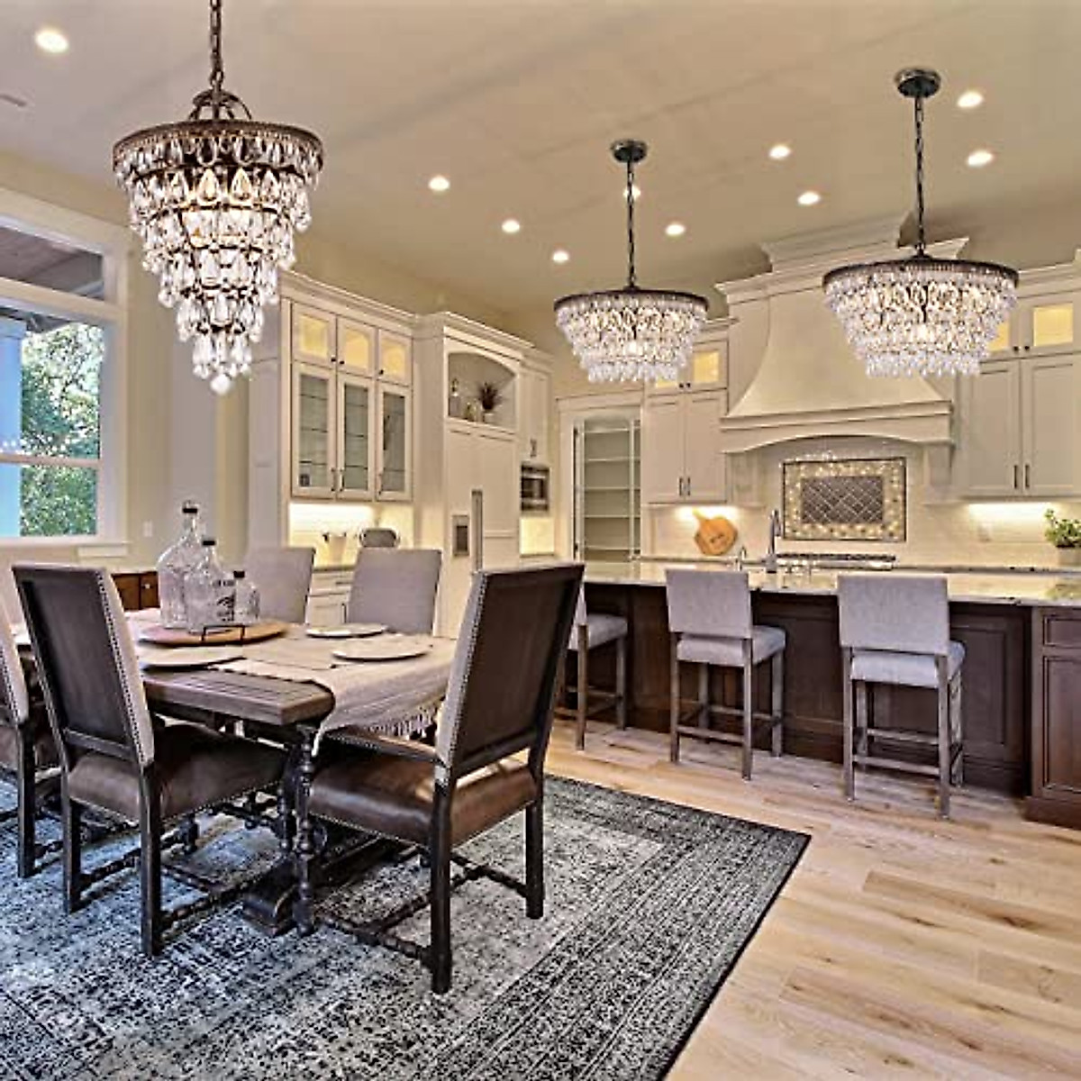 Wellmet Crystal Chandeliers, Farmhouse Tiers Crystals Light, Modern Hanging Pendant Lighting Ceiling Fixture for Foyer, Bathroom, Dinig Living Room, Kitchen Island