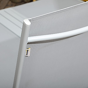 Outsunny Chaise Lounge Pool Chairs Set of 2, Aluminum Outdoor Sun Tanning Chairs with Five-Position Reclining Back, Shelf & Breathable Mesh for Beach, Yard, Patio, Light Gray