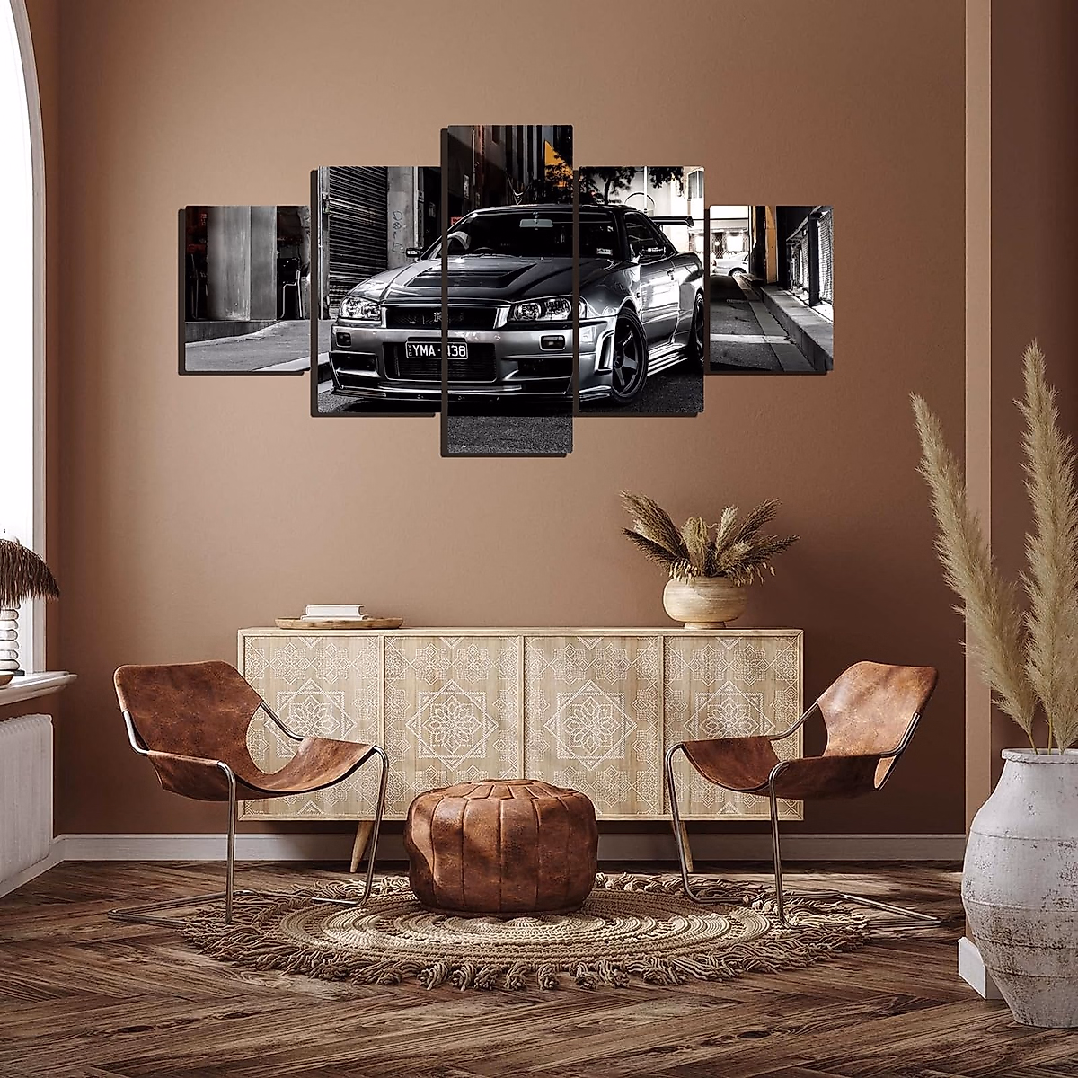 Black and White Nissan Skyline GTR R34 canvas wall art Car Art - 5 Pieces Canvas Wall Art, GTR Canvas Wall Art, supercar picture,boys bedroom decor,living room decor office decor,man cave decor