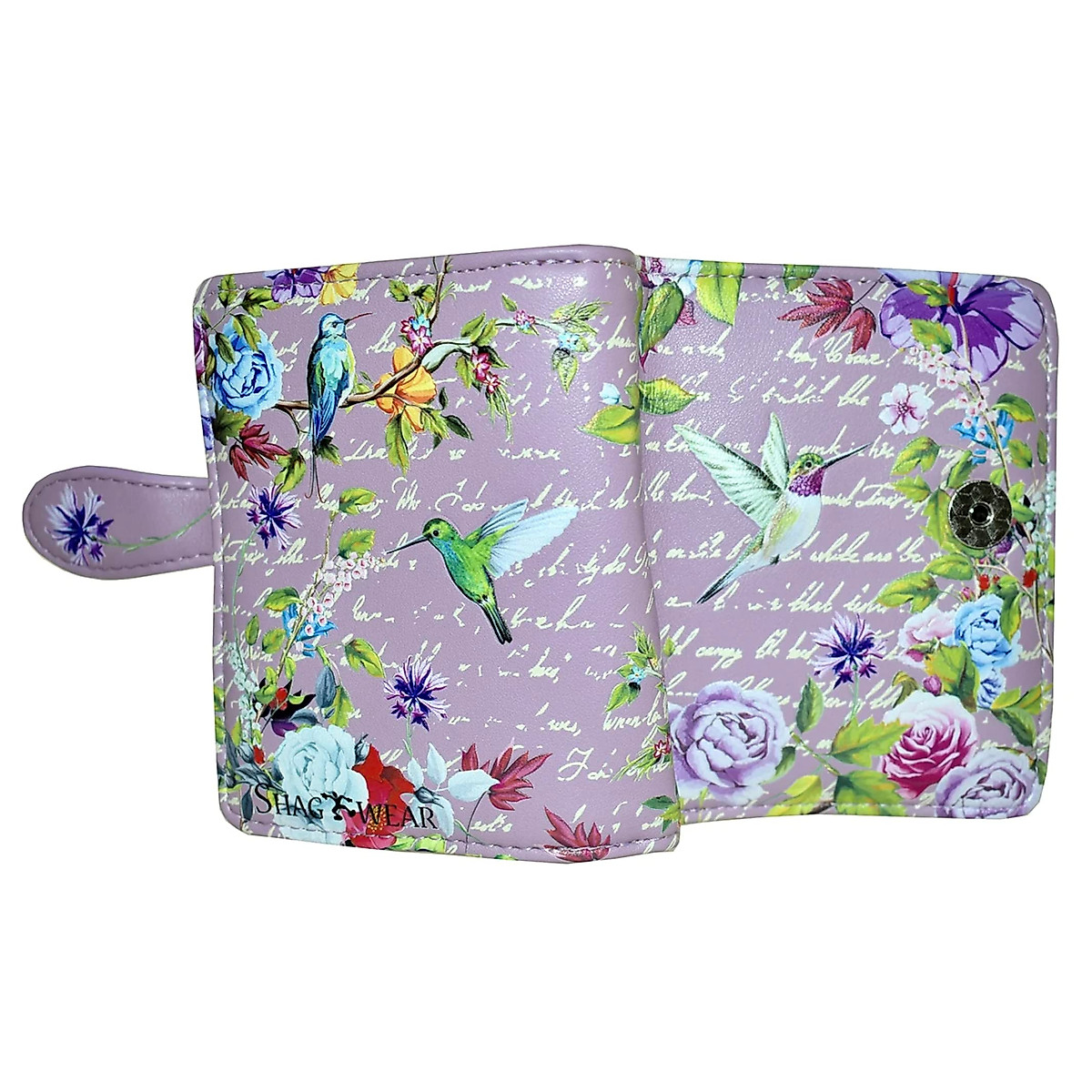 Shag Wear Vintage Hummingbird Wallet for Women and Teen Girls Vegan Faux Leather Small Light Purple 4.5"