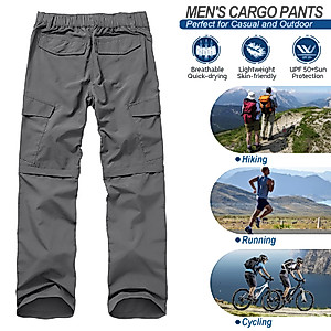 Mens Hiking Pants Quick Dry Lightweight Fishing Pants Convertible Zip Off Cargo Work Pants Trousers #6088,Grey,32