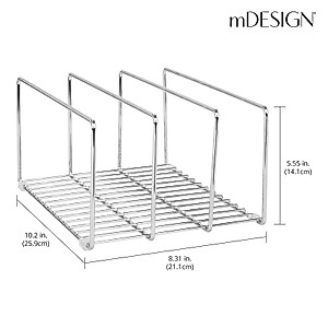 mDesign Metal Wire Organizer Rack for Kitchen Cabinet, Pantry, Shelves - Organizer Holder, 3 Slots for Skillets, Frying Pans, Lids, Cutting Boards, Vertical or Horizontal Placement - Chrome