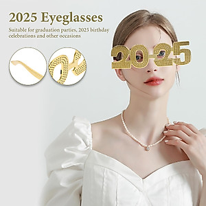LUOZZY 4 Pcs 2025 New Years Eve Glasses 2025 Graduation Glasses New Year Photo Booth Props (Gold)