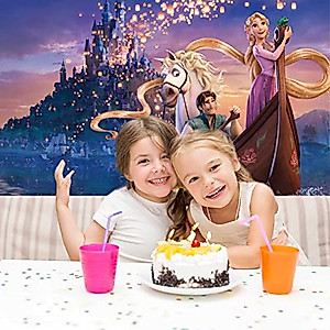 FAFAFA Rapunzel Party Supplies, Tangled Birthday Party Banner 5x3Ft, Princess Backdrop, Tangled Rapunzel Princess Themed Birthday Decorations Banner Photo Wall Hanging