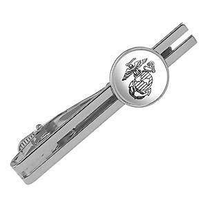 Marines USMC Black White Logo Licensed Round Tie Bar Clip Clasp Tack Silver