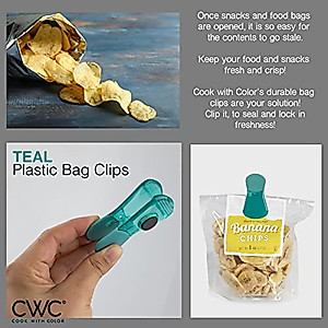 COOK WITH COLOR Set of 5 Magnetic Sealing Food Clips- Plastic Clips for Food and Kitchen Storage, Chip and Snack Bag Clips, Fun Fridge Clips - Teal