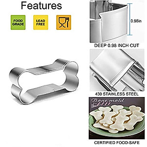 6 Pieces Dog Bone Cookie Cutters, Bone Shape Cookie Cutters set Stainless Steel Biscuit Mold for Dog Cat Homemade Treats 5", 4.5", 3.5", 3.25", 2.15"