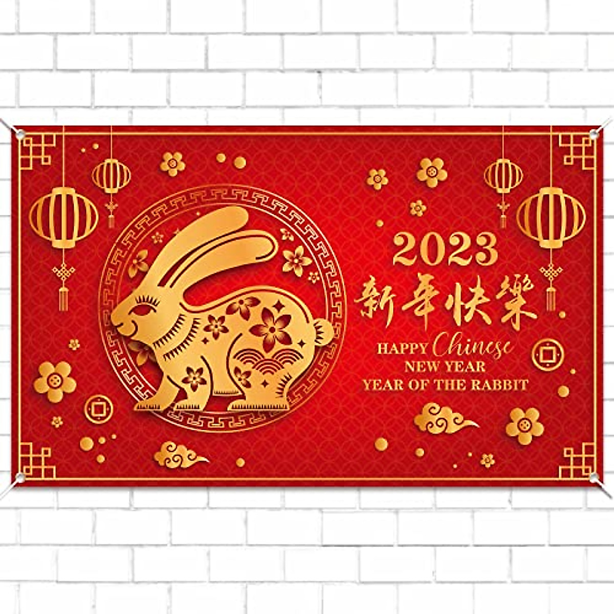 Chinese New Year Backdrop Decorations 2023 - Year of The Rabbit - Spring Festival Banner Party Supplies Ornaments