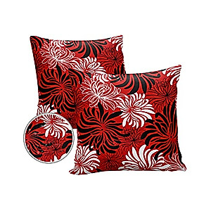 Brawvy Pillow Covers 16x16 inch Outdoor Decorative Waterproof Pillow Covers Spring Flower Red and Black Chrysanthemum Throw Pillowcase Shell for Patio Tent Couch Set of 2
