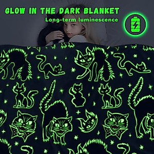 Halloween Blanket Soft Fleece Black Cat Throw Blanket Glow in The Dark Blanket Toys Decor for Kids Boys Girls Teens Birthday
