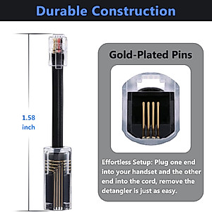 KINXIYU Telephone Handset Cord Detangler 1 Set, 1 Pack Landline Handset Cord Cable (7.5Ft Uncoiled, 1.5 Ft Coiled) and 1 Pack Anti-Tangle Telephone Cord Untangler 360 Degree Rotating Swivel Cord