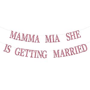 Mamma Mia She is Getting Married Banner, From Miss to Mrs, Bride to Be Hanging Decor, Pink Glitter Engagement Party Decorations