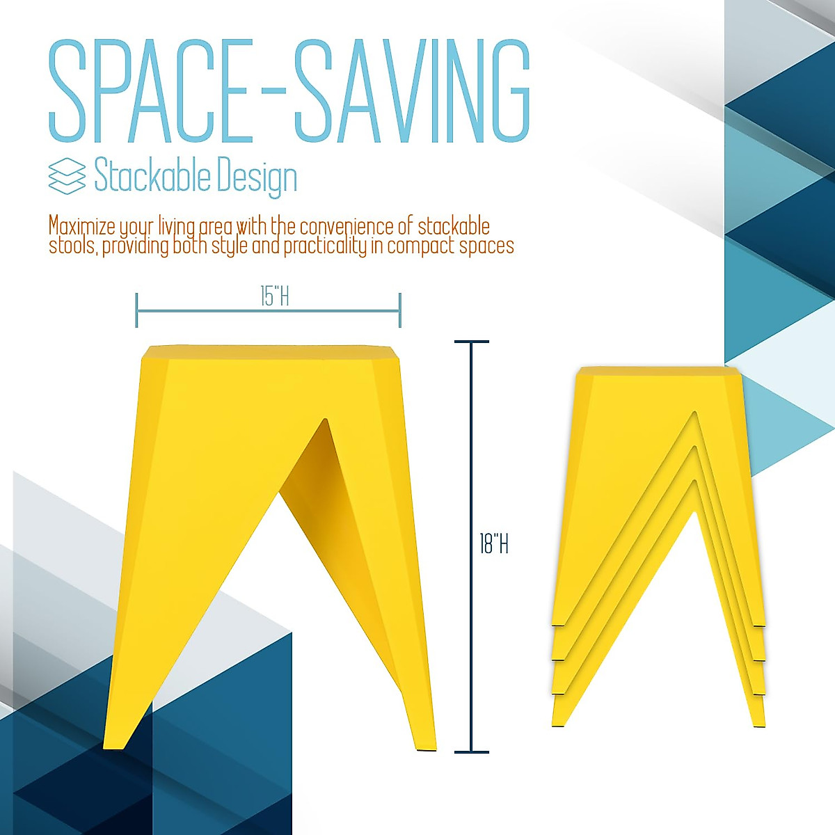 ISL Furnishings Zuho Stackable Stools, Set of 2 – Durable Plastic Stacking Chairs – Stack Stool Chair for Outdoor, Dining, Classroom, Kitchen, Counter, Flexible Seating, Space-Saver (Highlight-Yellow)