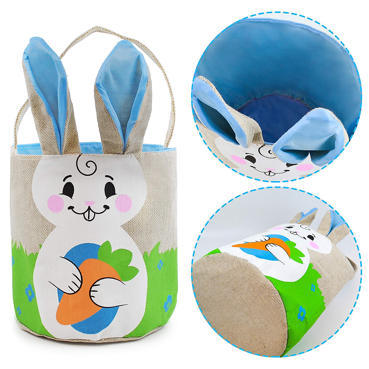 JOYIN 2 Pcs Easter Bunny Basket Set for Easter Eggs Hunt, Burlap Egg Tote Gift for Kids, Party Favor