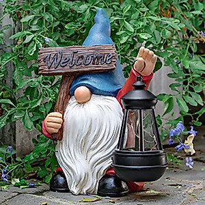 WONDHOME Garden Gnome Statue with Shovel Solar Gnomes Statue with Lantern LED Outdoor Decor Lights,Terrace Courtyard Lawn Patio Porch Decoration Christmas Housewarming Gift