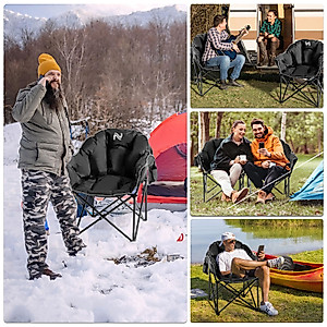 Barbella Oversized Heated Camping Chair, Padded Camp Heated Chairs Round Moon Saucer Folding Lawn Chair Outdoor Chair, Portable Folding Camping Chair for Lounge Patio