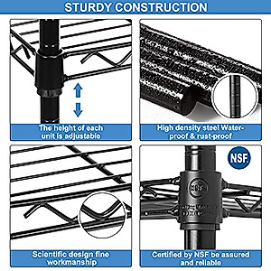Hkeli Storage Metal Shelf Heavy Duty Wire Shelving Unit with Wheels 48inchx18inchx82inch Sturdy Steel Adjustable NSF 6 Tier Rack Standing Garage Shelves for Restaurant Garage Kitchen, Black