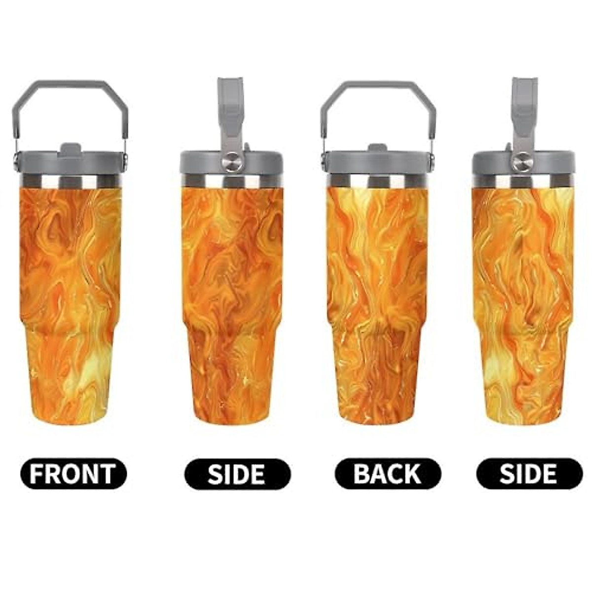 RTFGHJS Orange And Yellow Lava 30 Oz Tumbler with Handle And Flip Straw, Stainless Steel Vacuum Insulated Travel Mug, Thermal Cup for Coffee, Water, Iced Drinks, Fits Car Cup Holders (Home, Sports)