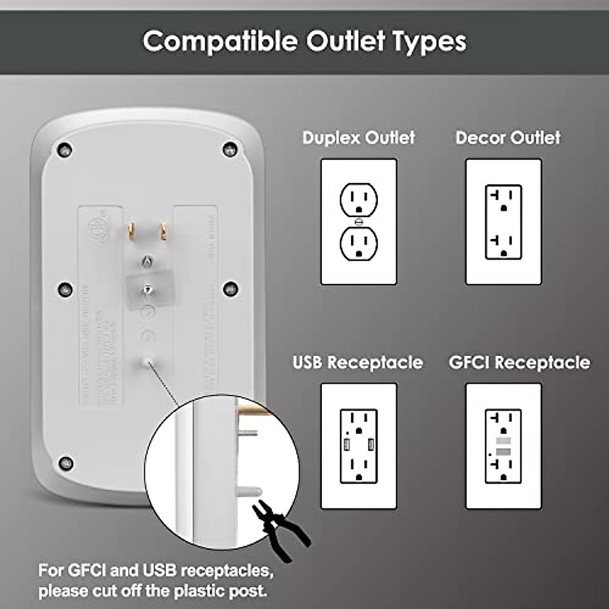 BESTTEN 1200-Joule Wall Mount Surge Protector, 4 USB Charging Ports (5VDC/4.2A) and 3 Grounded Outlets (15A/125V/1875W), ETL Listed, White