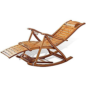 XZGDEN Lightweight Camping Chairs Garden Loungers Folding Chair Solid Wood Rocking Chair with Foot Massage and Cotton Pad, 5-Speed Adjustment, Indoor and Outdoor Use (Color : Wood Color)