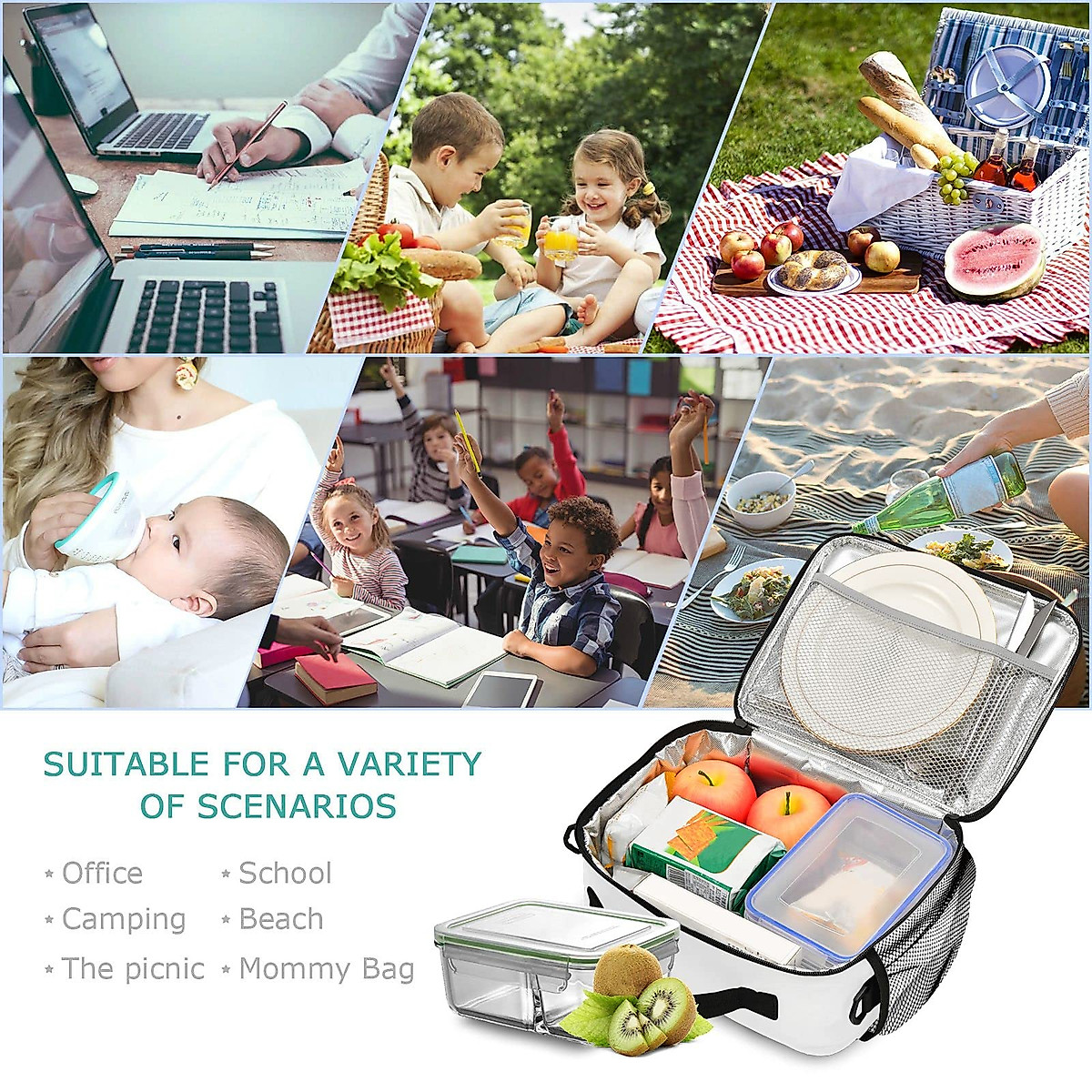 Custom Teal Insulated Lunch Bag with Adjustable Shoulder Strap Lunch Box for Students Women Light Weight Tote Lunch bag for Work Picnic School