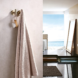 TASTOS Brushed Gold Bathroom Towel Coat Hook Stainless Steel, 2 Pack Robe Clothes Cabinet Closet Sponges Hooks Holder Round Style Heavy Duty Wall Hook for Bathroom Kitchen Hotel Wall Mounted