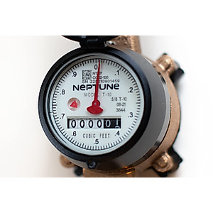 Neptune T-10 3/4" (5/8" x 3/4") Direct Read Bronze Meter with Couplings - Measuring in Cubic Feet